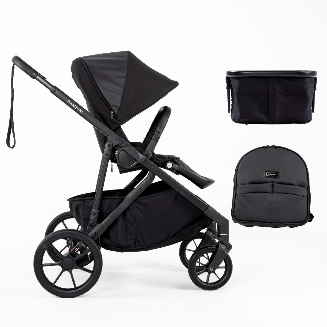 Bambini Prams Lisbon Black/Black Single Pram – Baby Kingdom